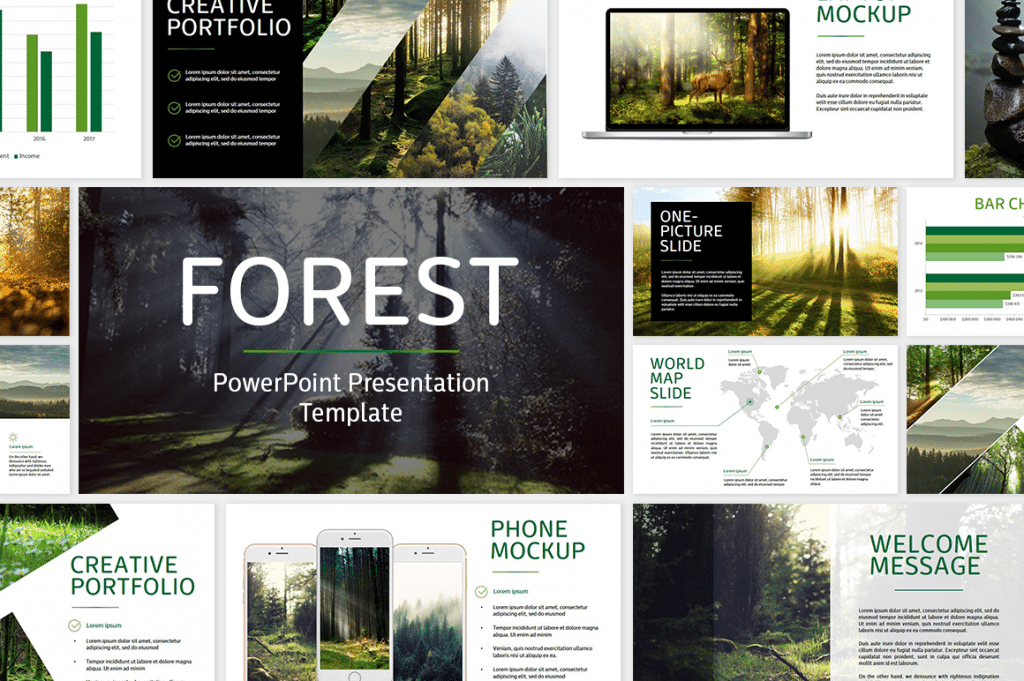 130+ Slides Unique Forest PowerPoint Template + BONUS – MasterBundles