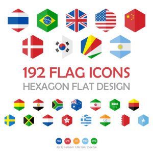 192 Flag Icons Hexagon Flat Design – MasterBundles