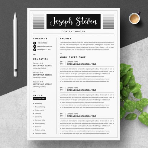 Content Writer Resume Template – MasterBundles