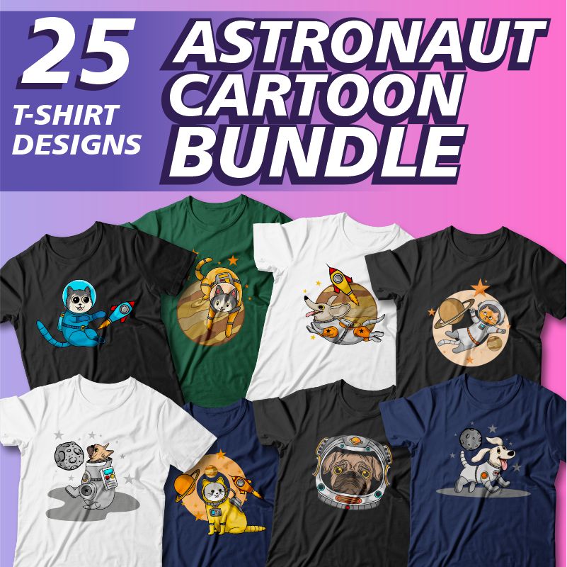 25 Astronaut Cartoon T-shirt Designs Bundle – MasterBundles