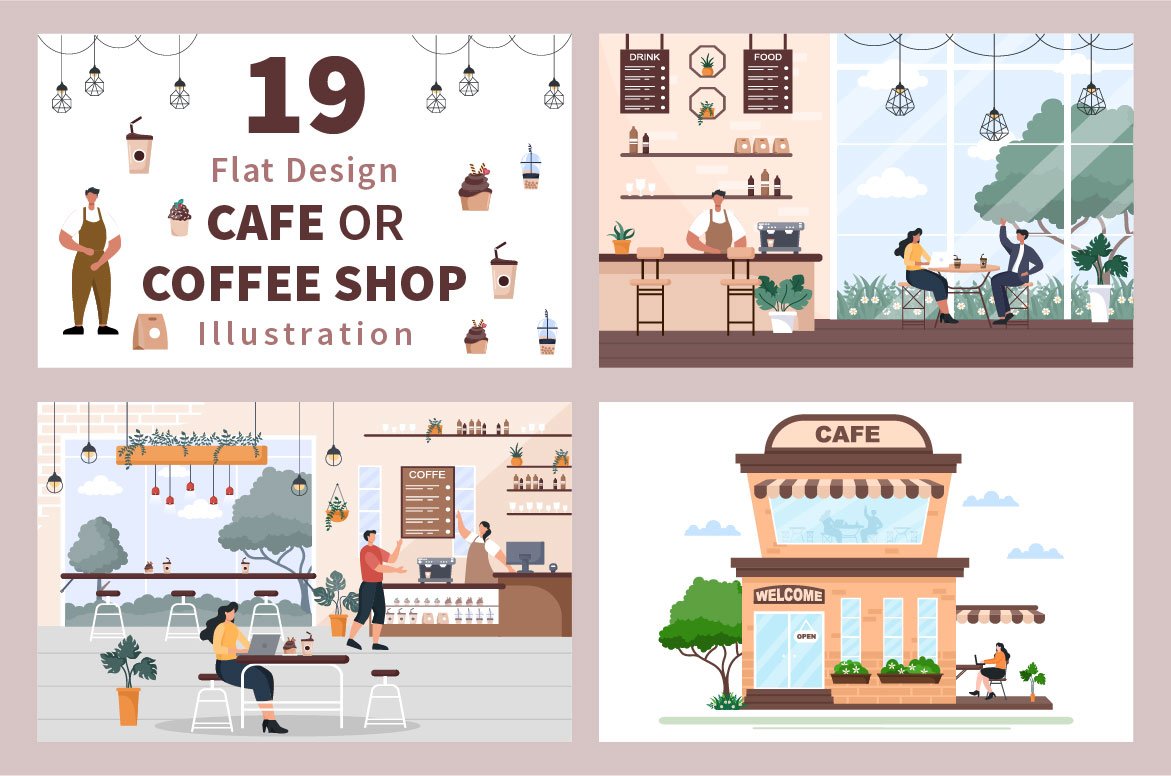 19 Cafe or Coffee Shop Illustrations – MasterBundles