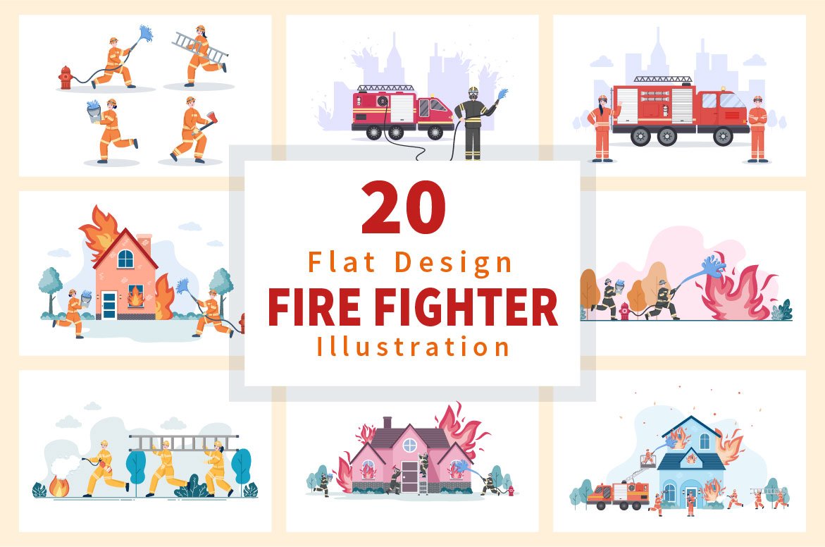 20 Group of Firefighters Illustration – MasterBundles