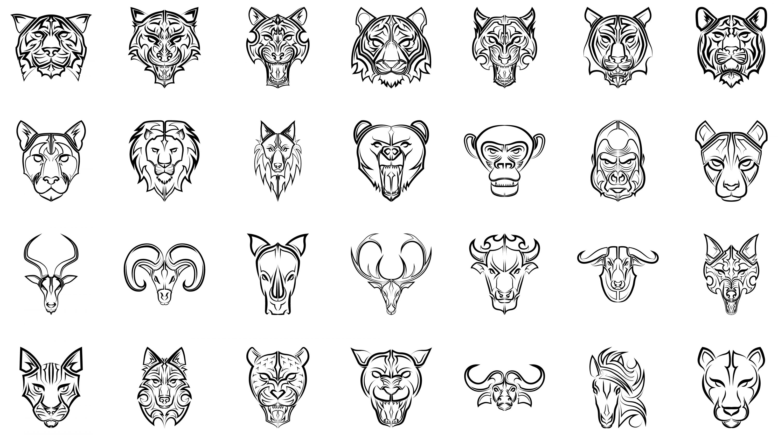Line Art Icon Set of Wildlife Animal Front View Head – MasterBundles