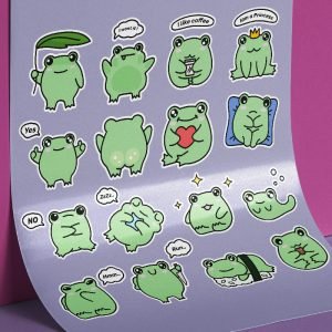 Frog Stickers. 16 Vector Emoji Stickers with Cute Frog | Master Bundles
