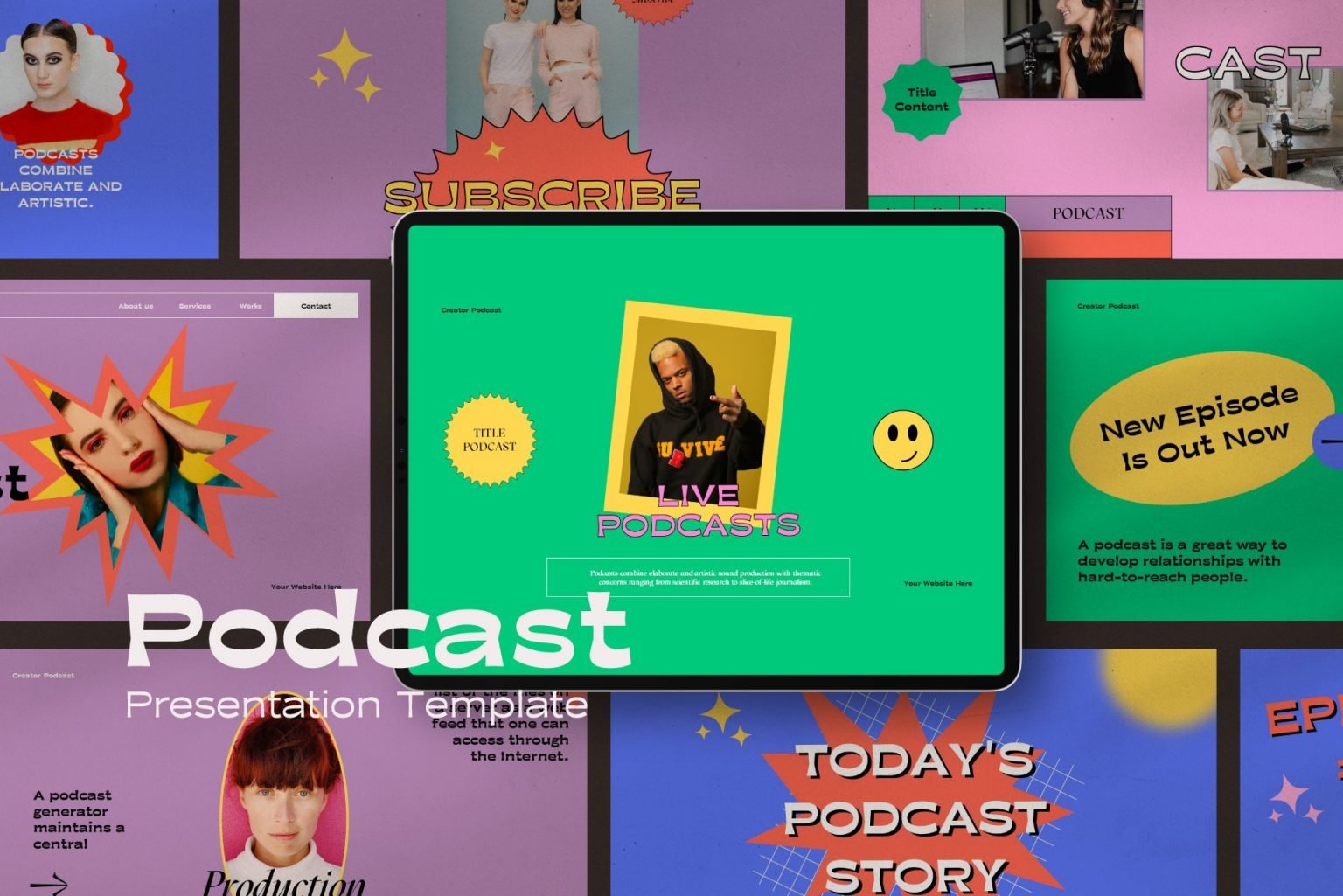 Podcast Colorful Presentation Template – MasterBundles