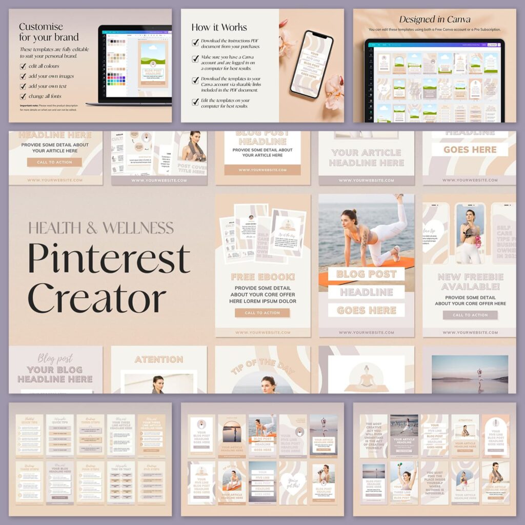 Wellness Pinterest Templates CANVA – MasterBundles