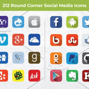 212 Round Corner Social Media Icons – MasterBundles