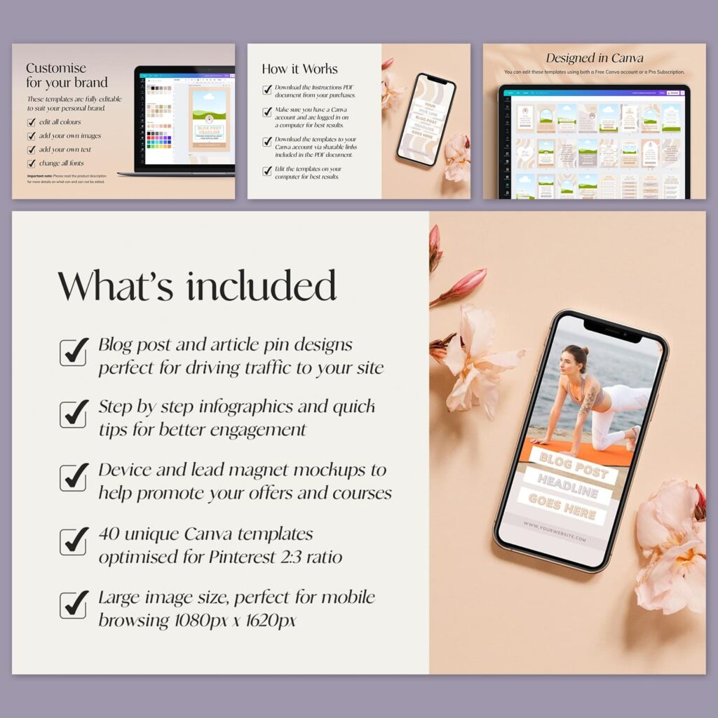 Wellness Pinterest Templates CANVA – MasterBundles