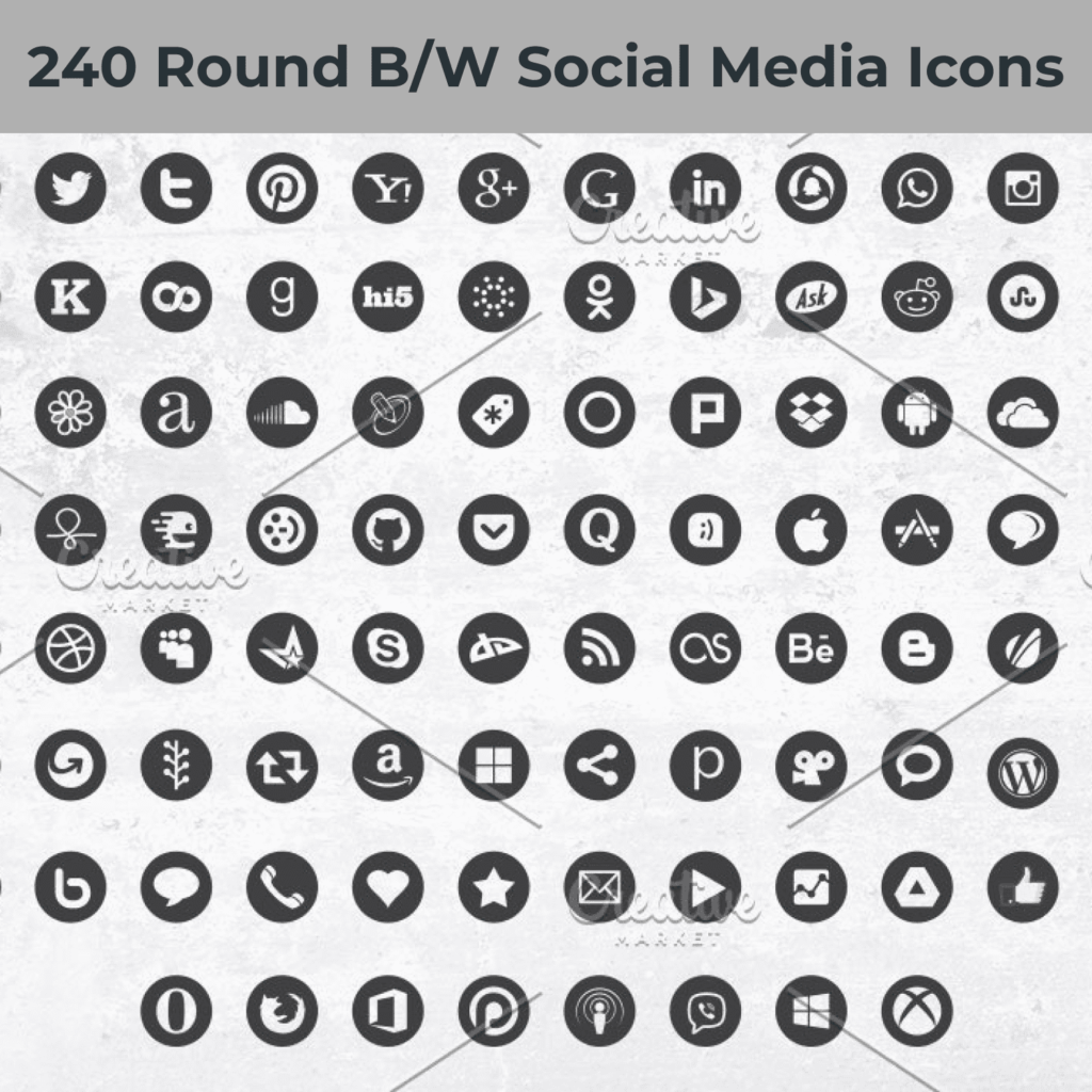 240 Round B/W Social Media Icons – MasterBundles