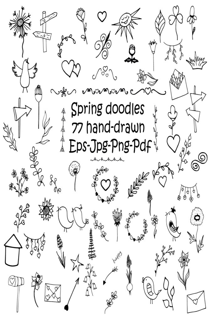 77 Spring doodles Vector Pack, Svg Doodles, Hand Drawn Doodle Clipart ...