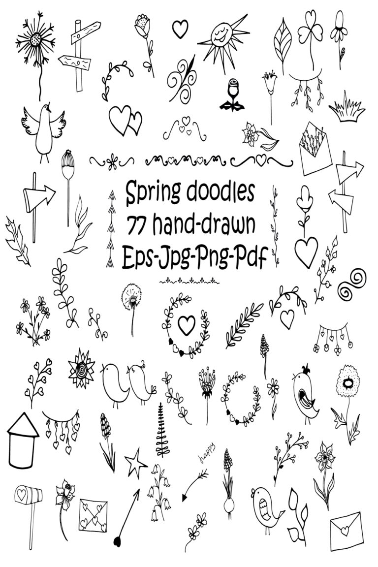 77 Spring doodles Vector Pack, Svg Doodles, Hand Drawn Doodle Clipart ...