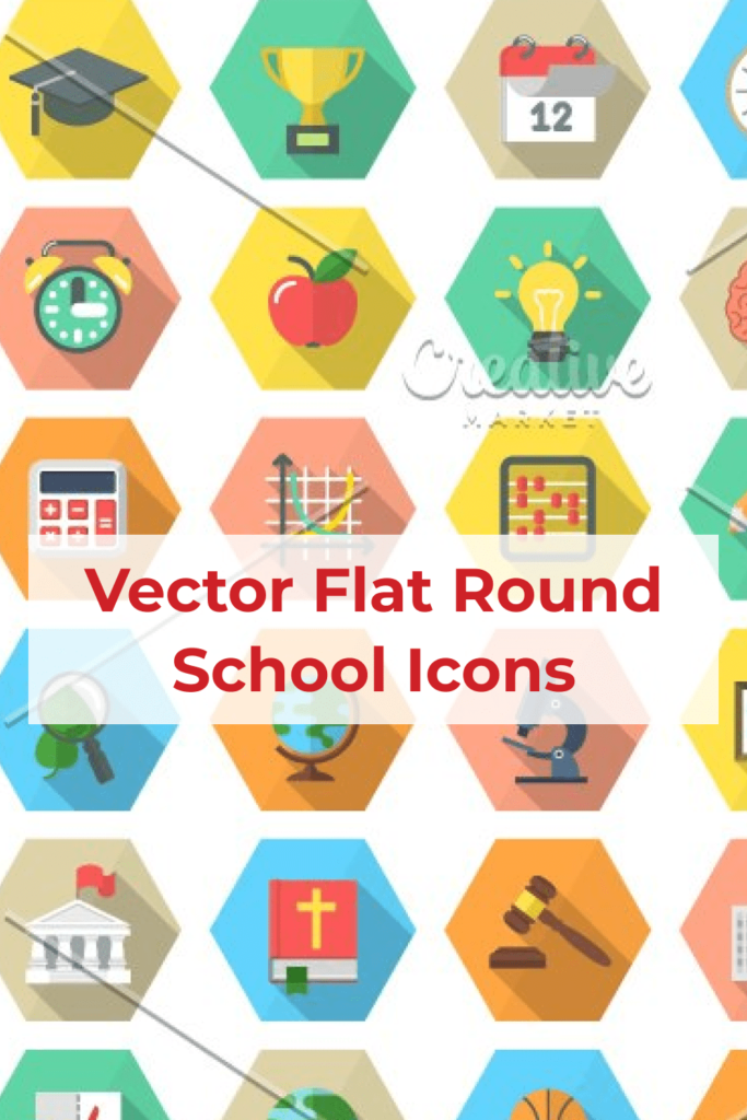 Vector Flat Round School Icons – MasterBundles