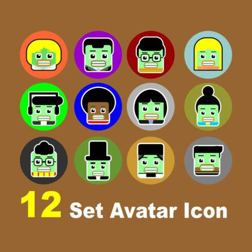 12 avatars flat icons user vector with cute design - MasterBundles