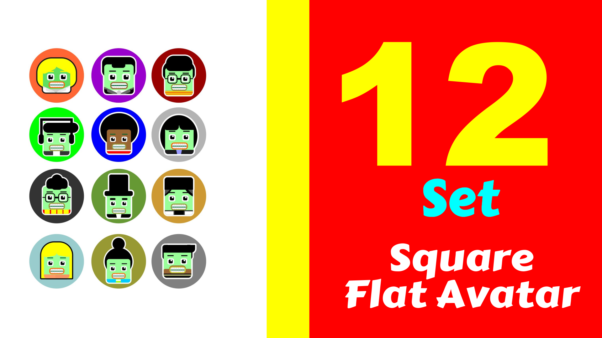 12 set square flat avatar icon - MasterBundles