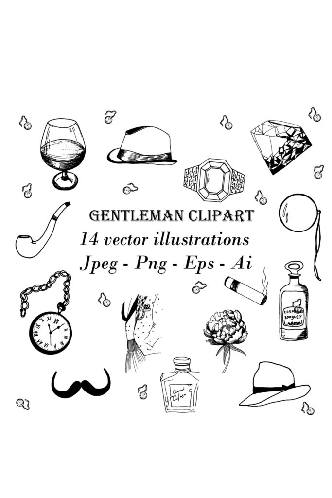Gentleman Vector Pack Clipart, Retro, Chalkboard Pack, Hand Drawn ...