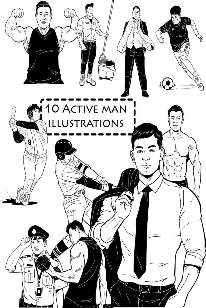 10 active man illustrations - MasterBundles