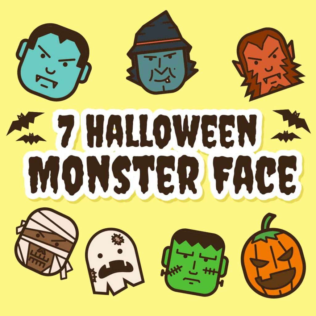 7 Cute Halloween Monster Face Character - Only $10 - MasterBundles
