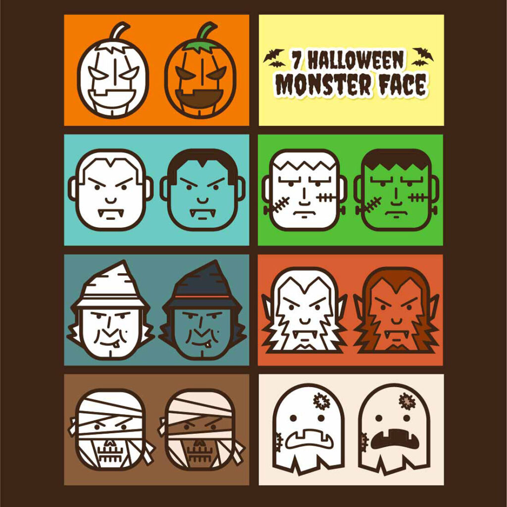 7 Cute Halloween Monster Face Character - Only $10 - MasterBundles