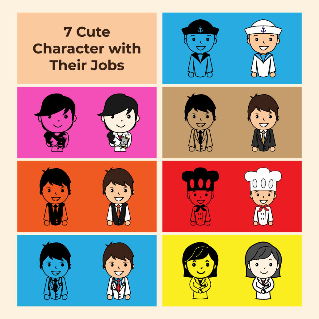 7 Cute Characters with Their Jobs - Only $13 - MasterBundles