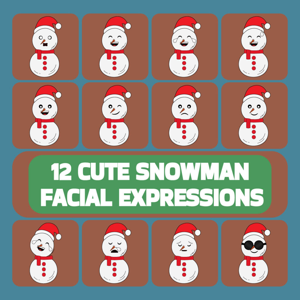 12 Cute Snowman Facial Expressions - Only $9 - MasterBundles