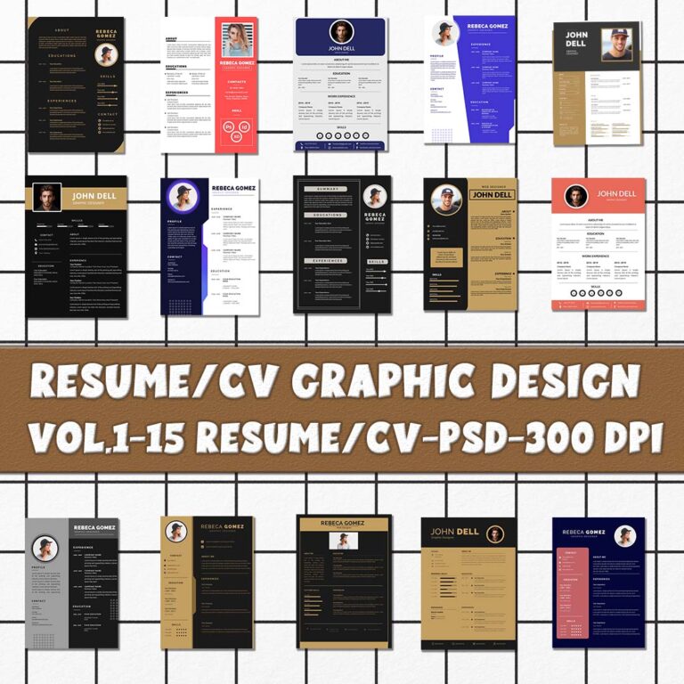 Resume/CV Graphic Design Vol.1 15 pc - only $8 - MasterBundles