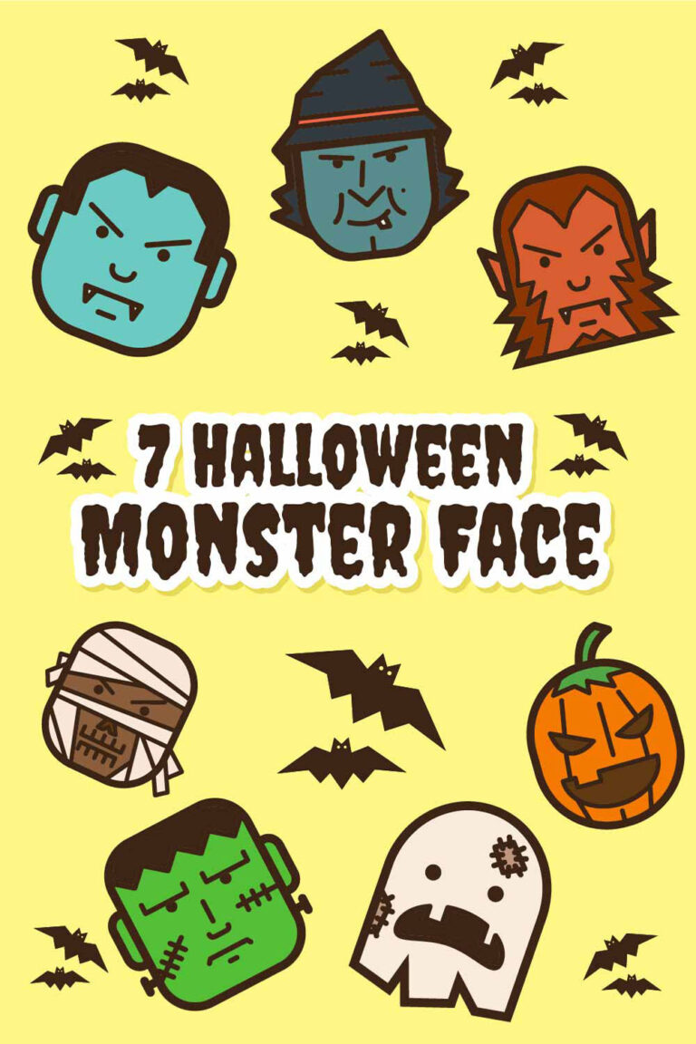 7 Cute Halloween Monster Face Character - Only $10 - MasterBundles