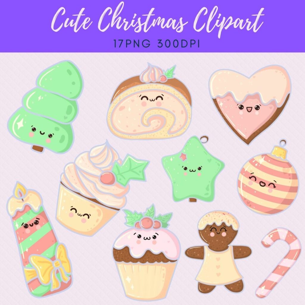 Kawaii Christmas Clipart - 17 png - MasterBundles