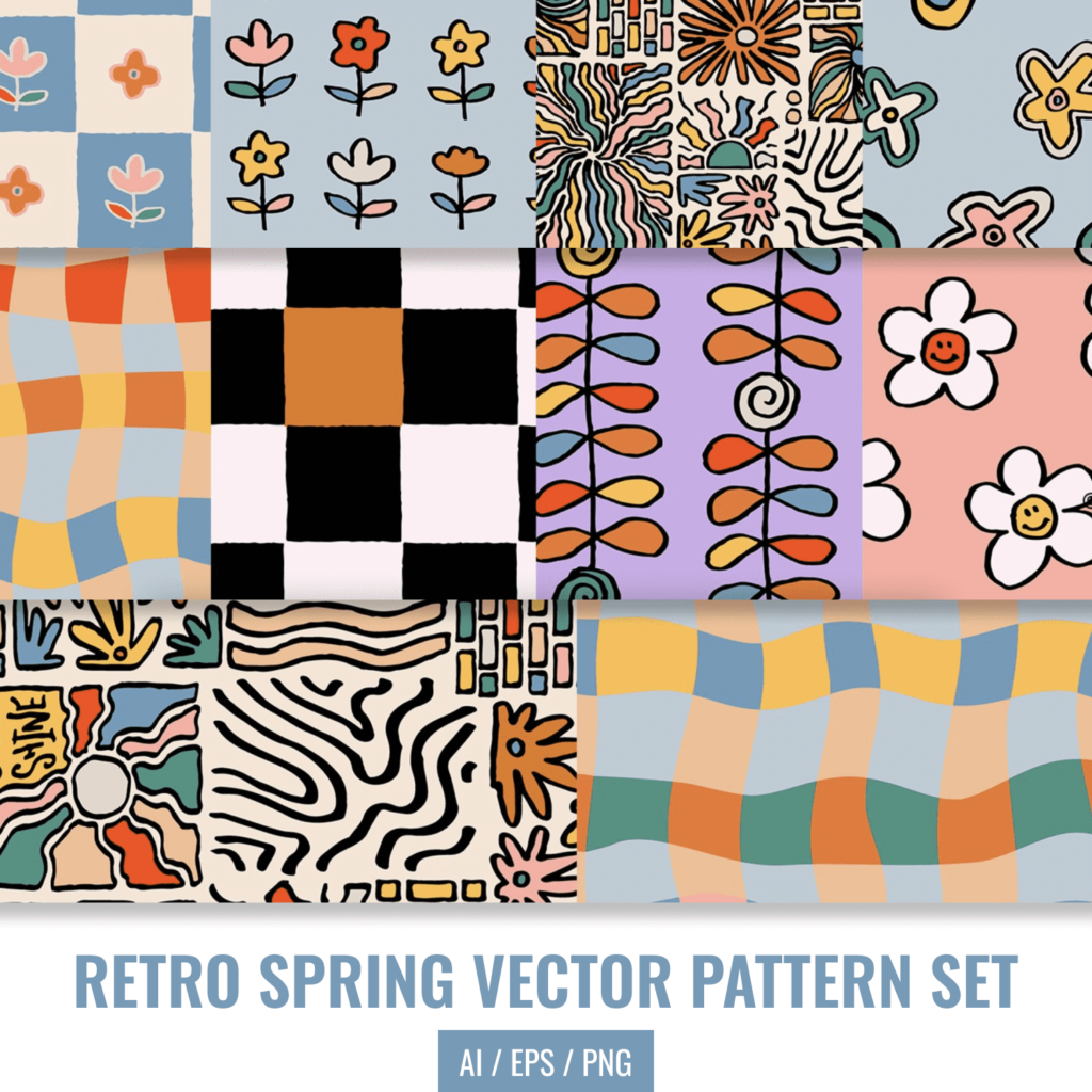 Retro Spring Vector Pattern Set – MasterBundles