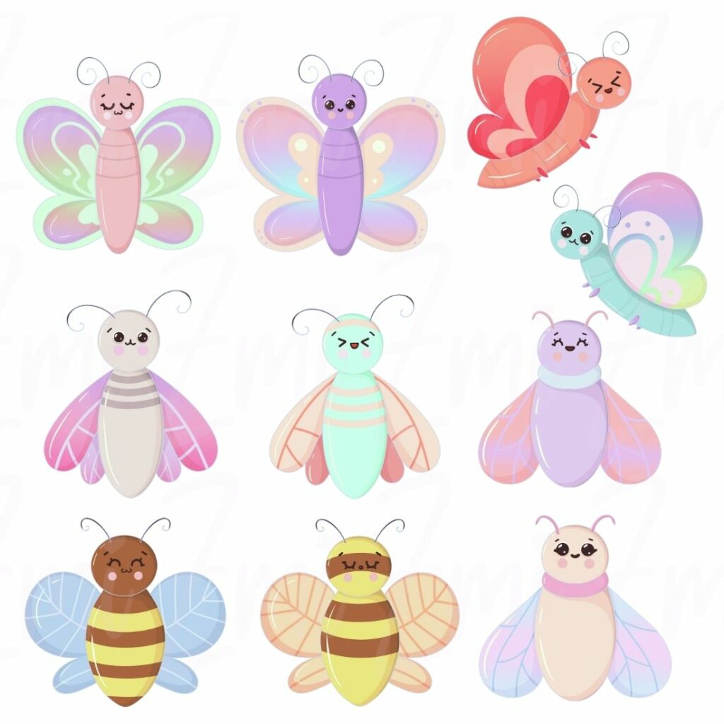 Cute Kawaii Bugs clipart - 10 PNG - MasterBundles