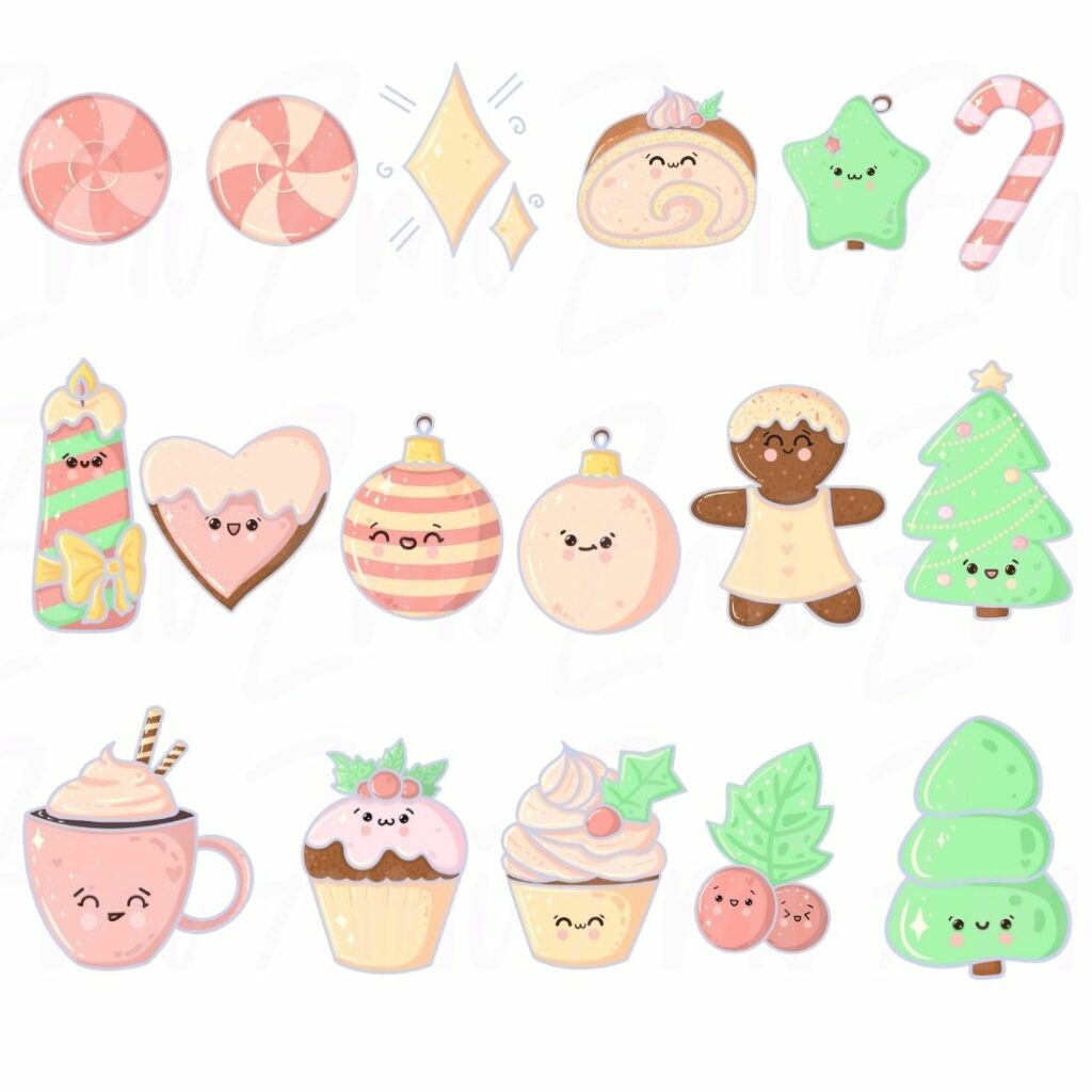 Kawaii Christmas Clipart - 17 png - MasterBundles