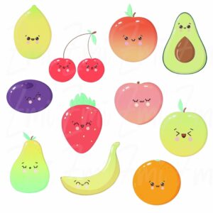 Kawaii Fruits Cute Clipart - 11 PNG | MasterBundles