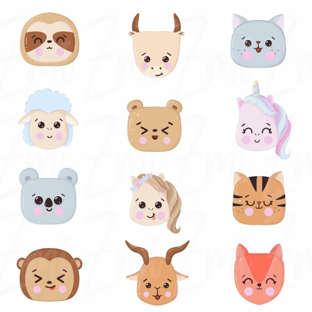 Cute Kawaii Animal Faces Clipart - MasterBundles