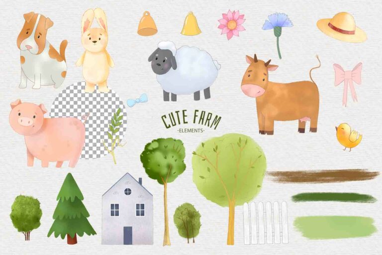 Cute farm collection of elements and compositions - MasterBundles