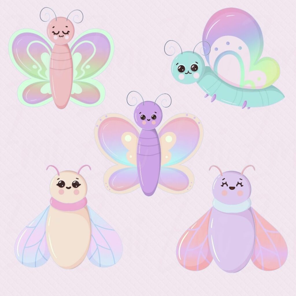 Cute Kawaii Bugs clipart - 10 PNG - MasterBundles