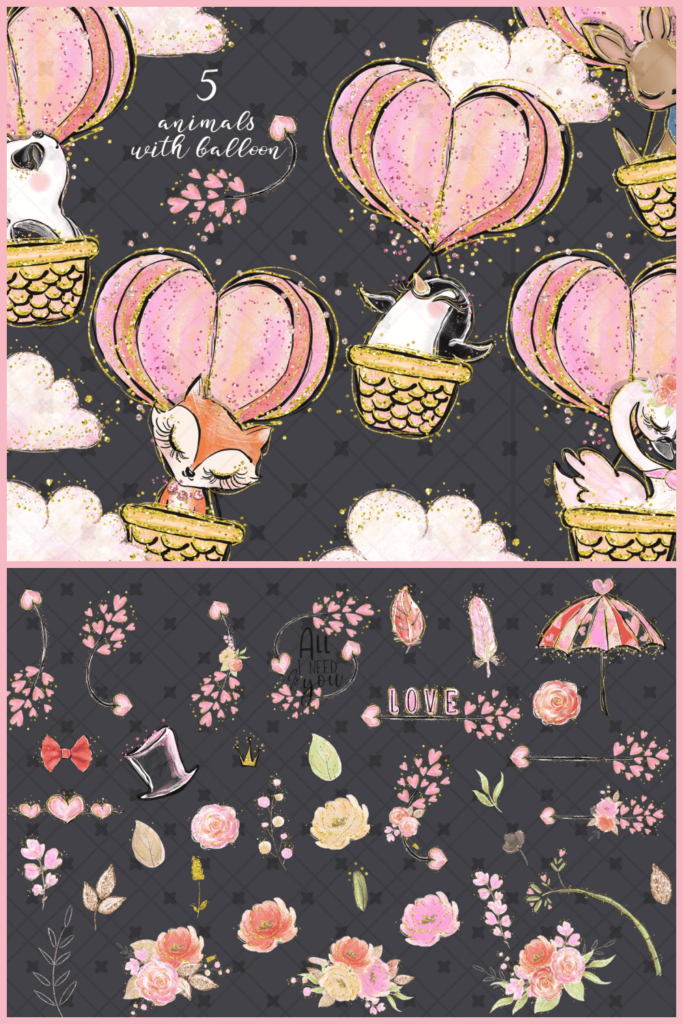 Valentine's Clip Art, Animals Love – MasterBundles