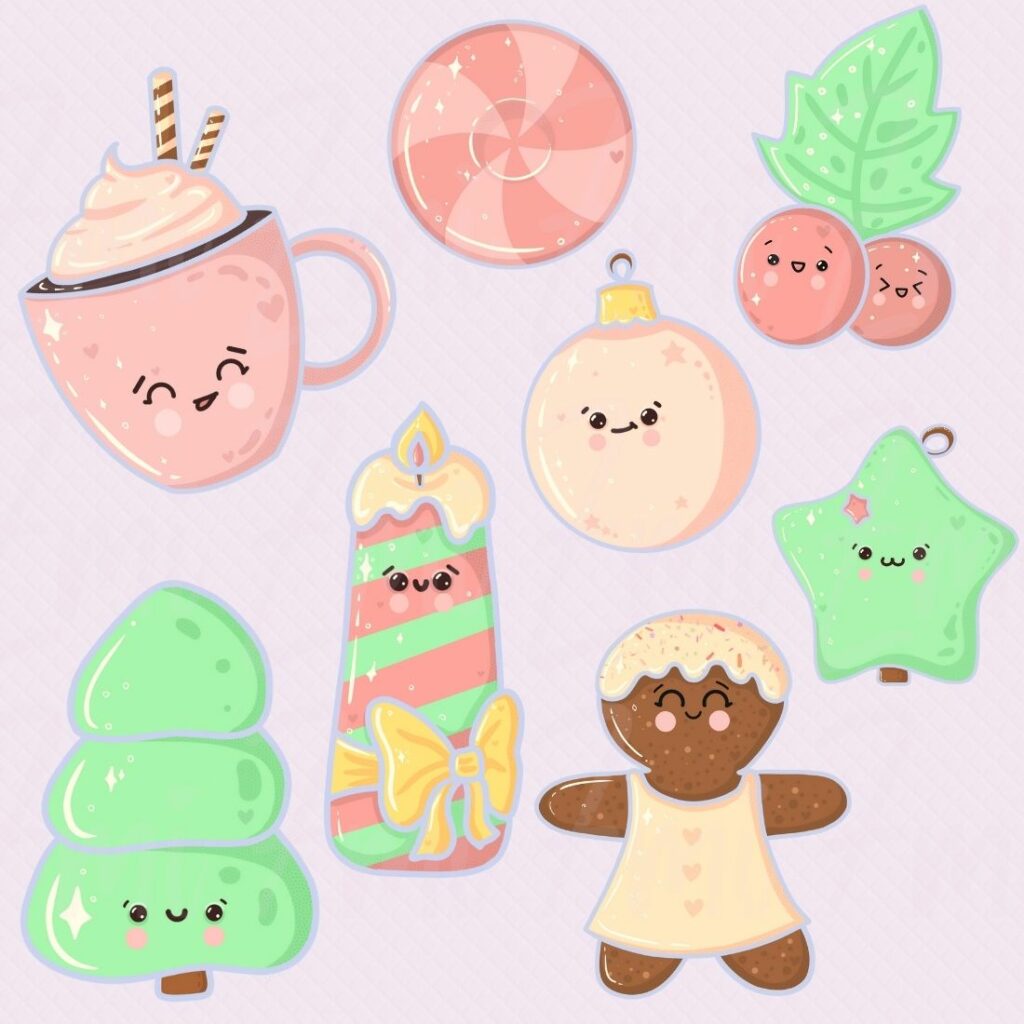 Kawaii Christmas Clipart - 17 png - MasterBundles