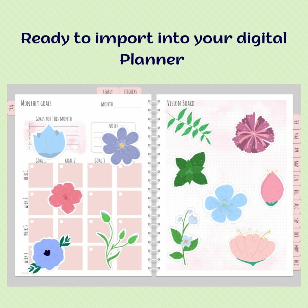 Botanical flowers and plants digital sticker pack - MasterBundles
