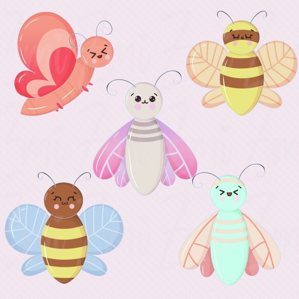 Cute Kawaii Bugs clipart - 10 PNG - MasterBundles