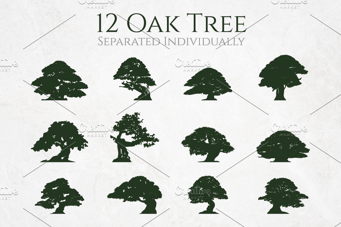 Artistic Big Oak Tree Silhouette Set - MasterBundles
