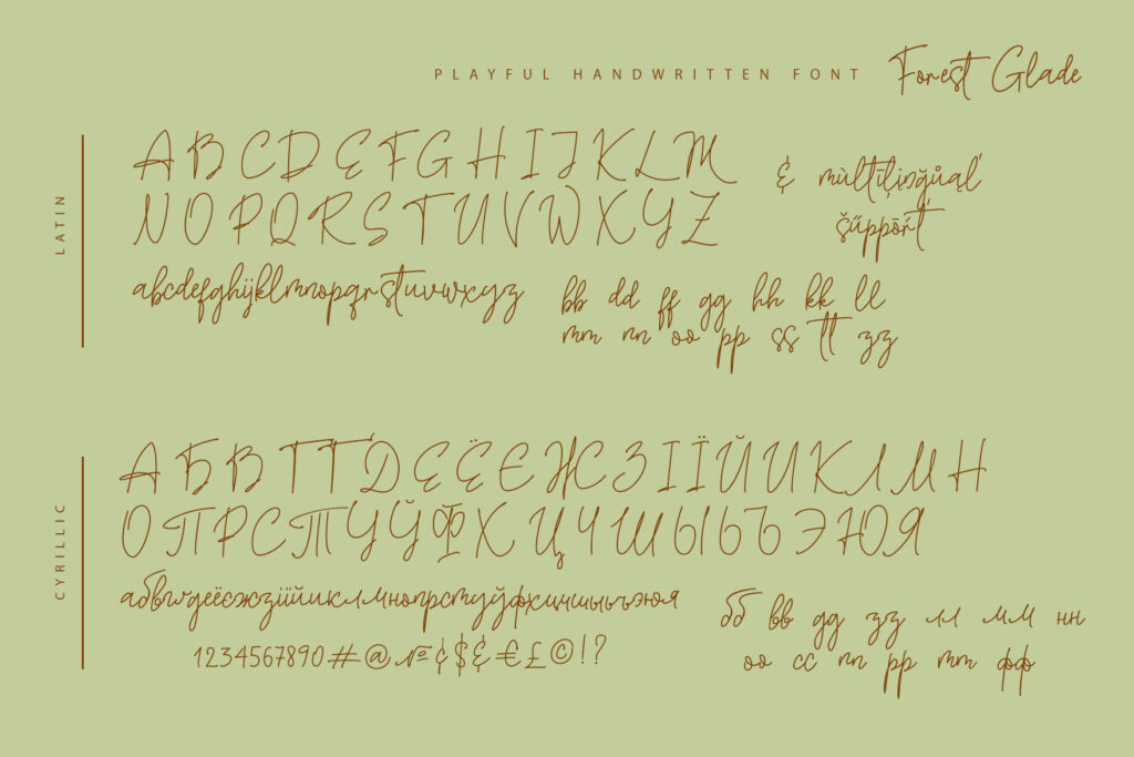 Forest Glade playful script font Cyrillic + Extras - MasterBundles