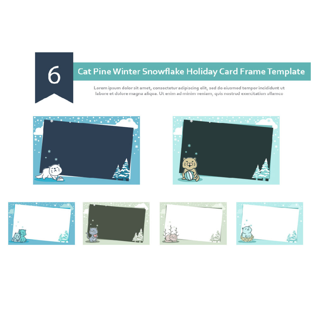 6 Cat Pine Winter Snowflake Holiday Card Frame Template - MasterBundles