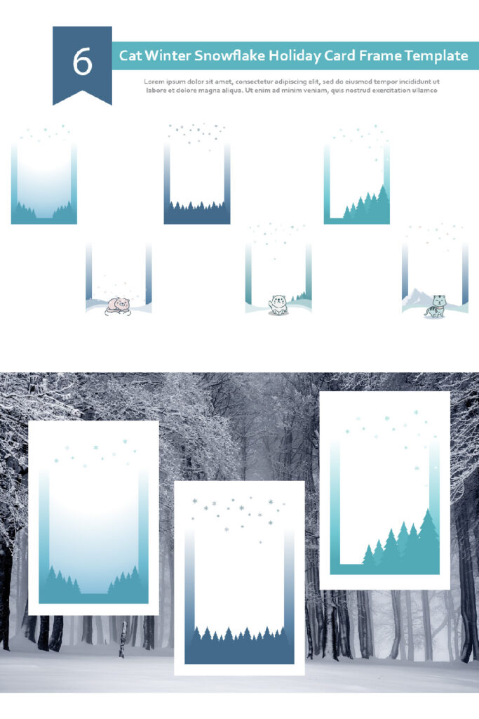 6 Cat Winter Snowflake Holiday Card Frame Template - MasterBundles