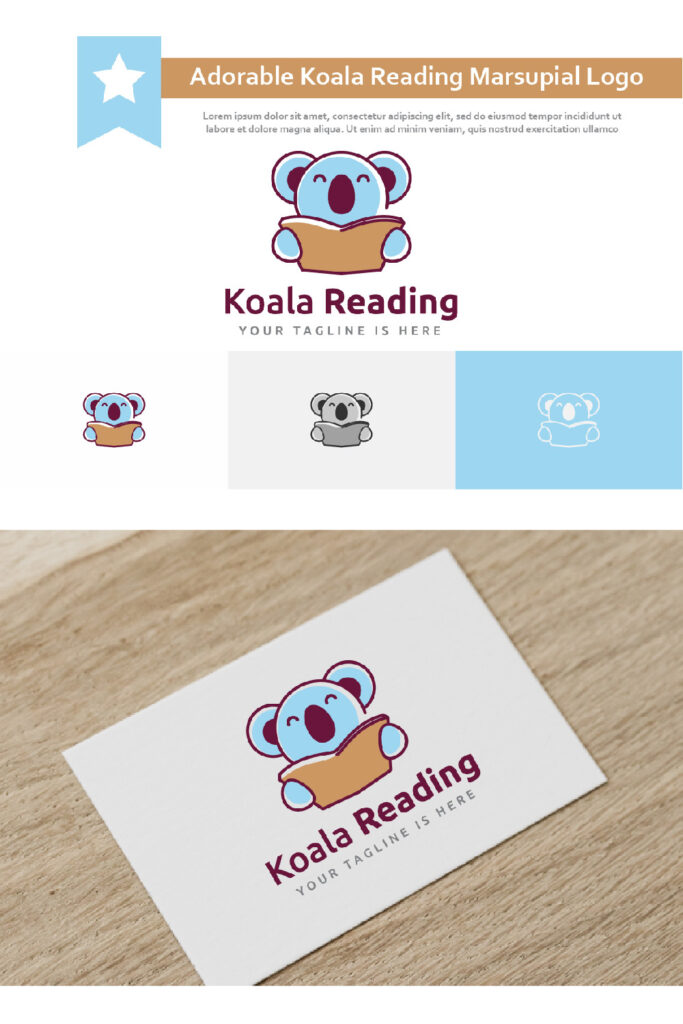 Adorable Koala Reading Study Marsupial Animal School Education Logo ...