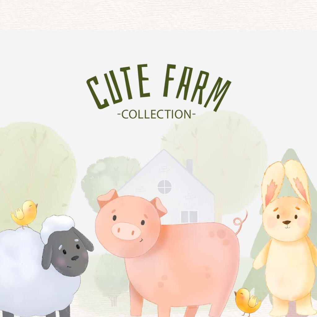 Cute farm collection of elements and compositions - MasterBundles