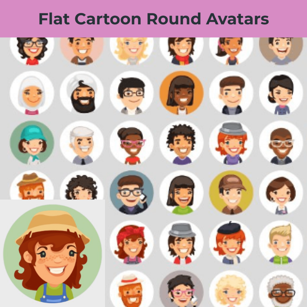 Flat Cartoon Round Avatars – MasterBundles