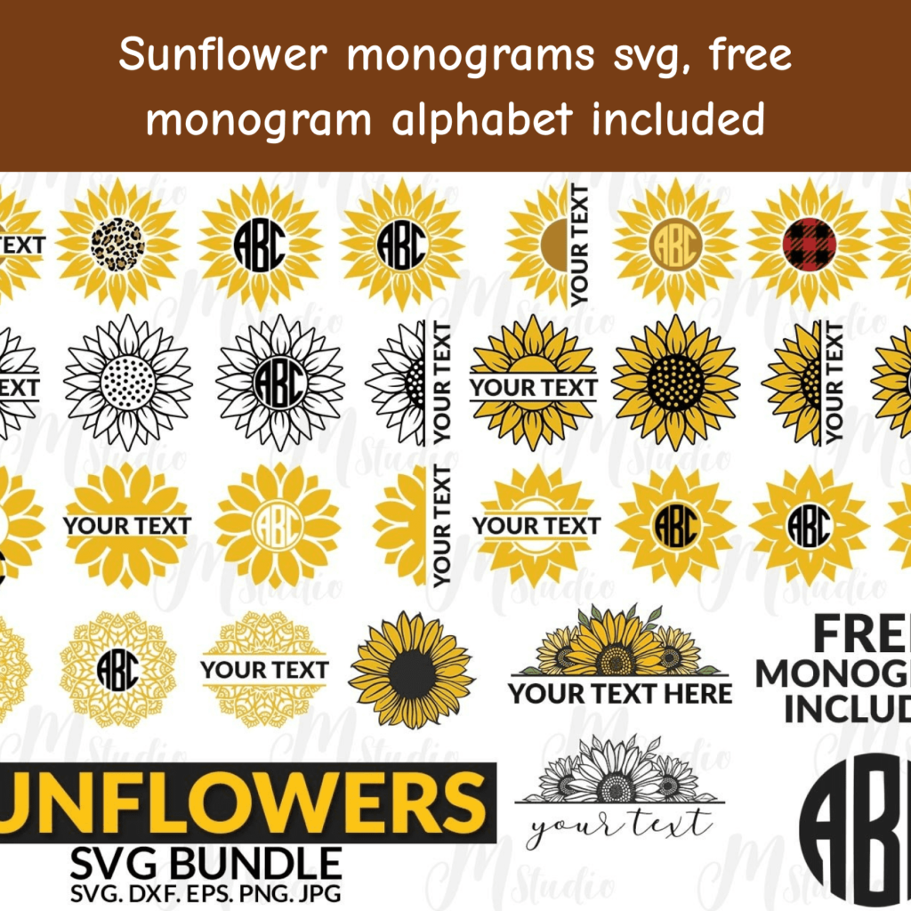 Sunflower Monograms SVG, Free Monogram Alphabet Included – MasterBundles