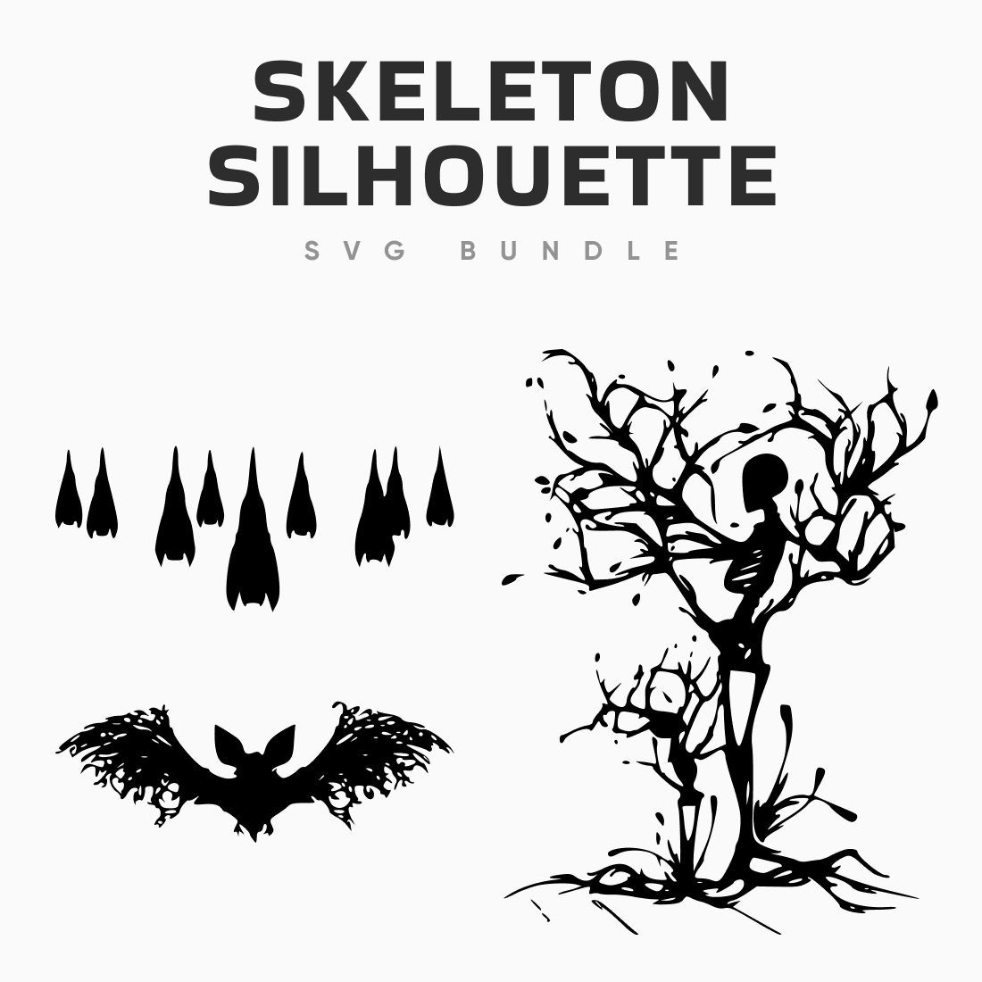 Skeleton Silhouette Svg Bundle Hanging Bats Clipart Masterbundles
