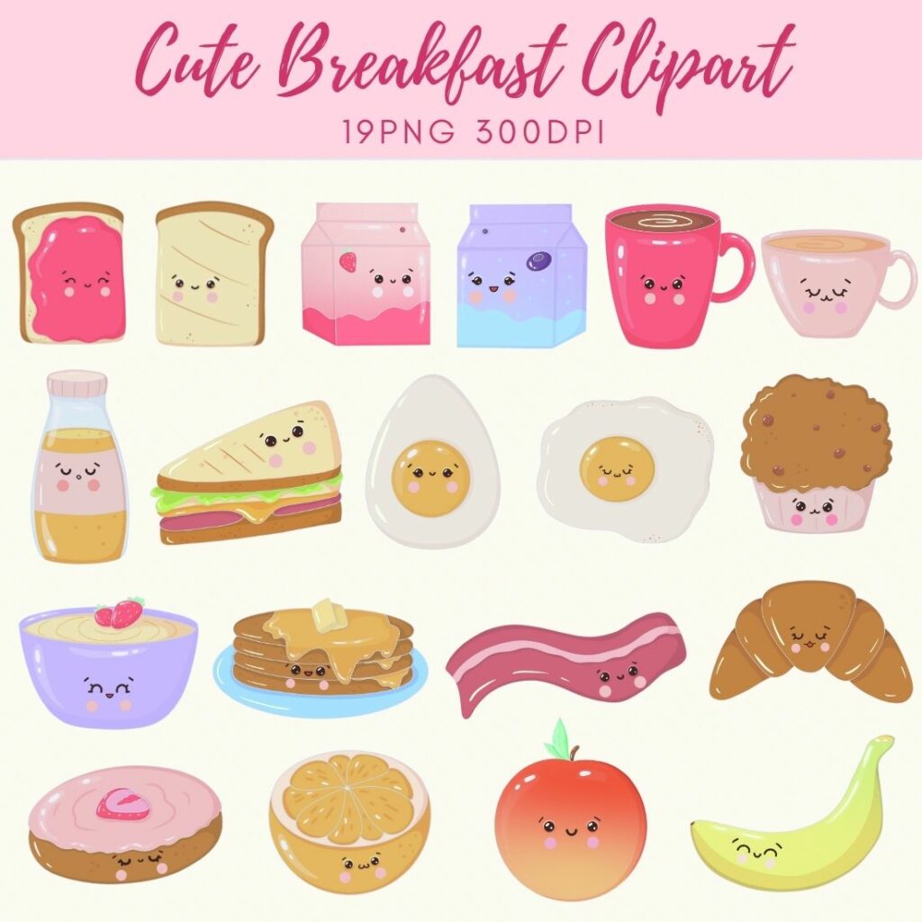 Kawaii Breakfast Cute Food illustrations clipart 19 PNG - MasterBundles
