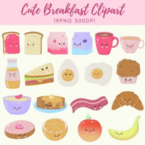 Kawaii Breakfast Cute Food illustrations clipart 19 PNG - MasterBundles
