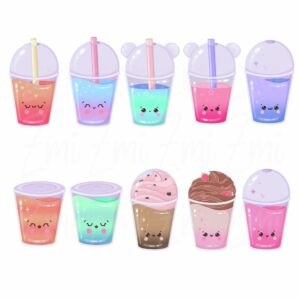 Cute Kawaii Drinks Bubble Tea Illustration PNG | MasterBundles